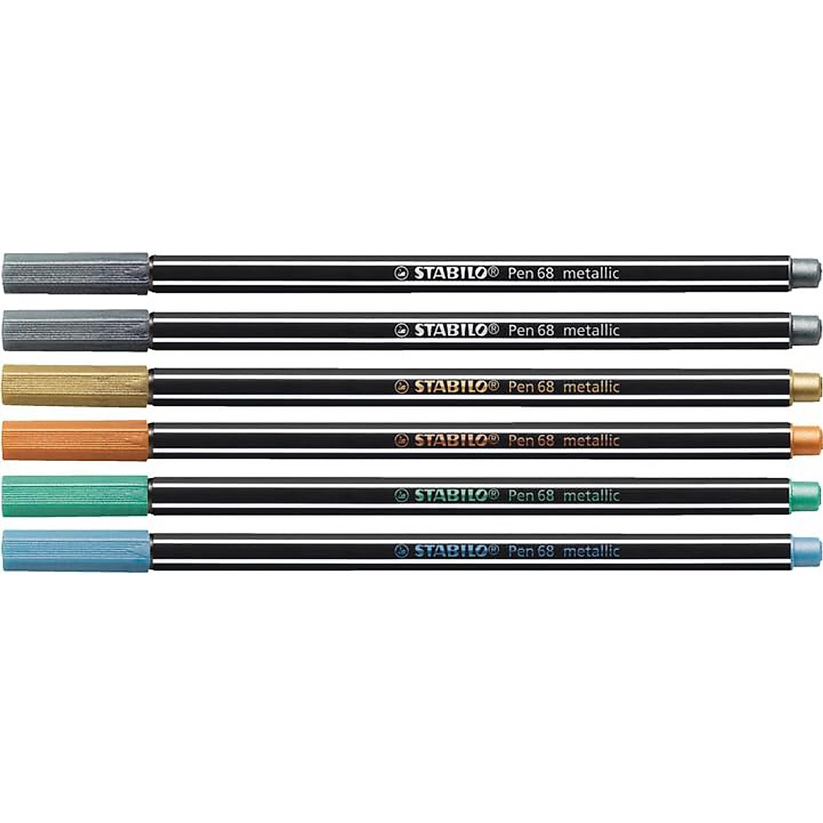 STABILO Metallic Premium Felt Tip Pen Pen 68 Metallic - Tin of 6 - Assorted Colours