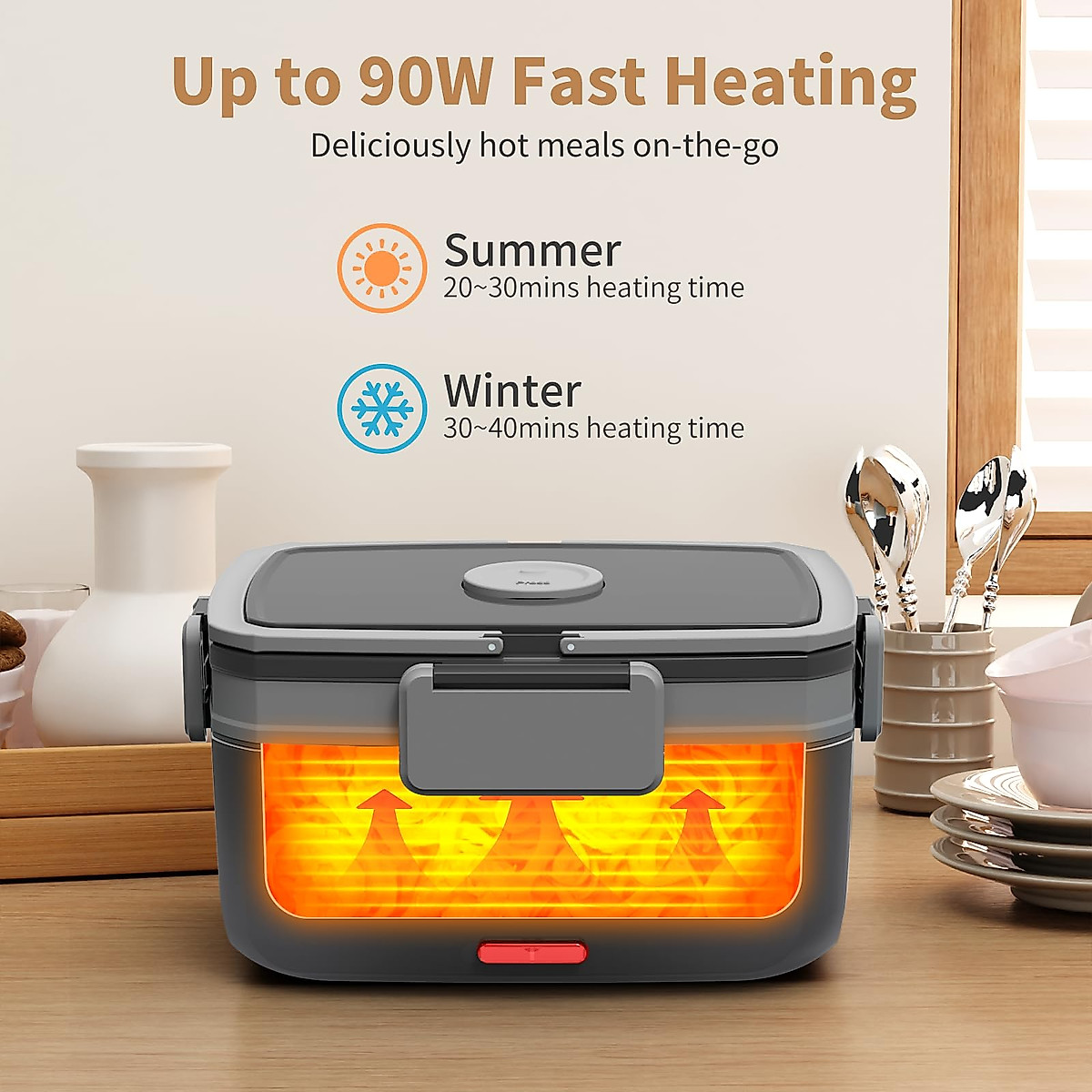 Geveniss Electric Lunch Box Food Heater with 2L Stainless Steel & 1L PP Fruit Container Bento Box, 90W (12V/24V/110V) Fast Heating Food Warmer for Car/Truck/Office Use, Ideal for Men, Women, Adults