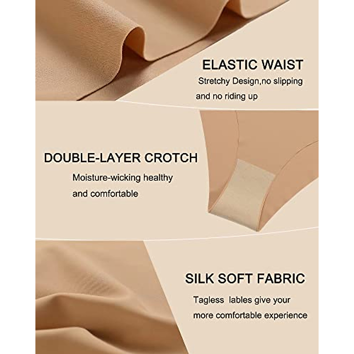 chelectnis Seamless Underwear Cheeky Bikini Panties for Women Nude Underwear No show Stretch Ice Silk Briefs 5 Pack S-XL