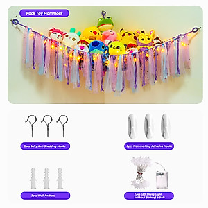 ieBabay Stuffed Animal Net or Hammock with Led Light, Boho Stuffed Animal Storage Organizer, Plush Toy Hammock Net, Hanging Plushie Net, Toddler Hammock for Nursery Room Decor