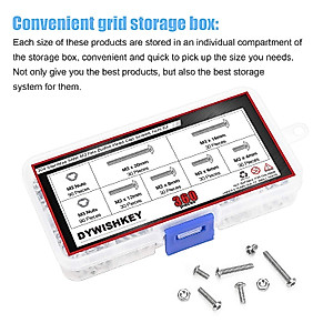 DYWISHKEY 360 Pieces M3 x 4mm/6mm/8mm/12mm/16mm/20mm Stainless Steel 304 Hex Button Head Cap Bolts Screws and Nuts Kit