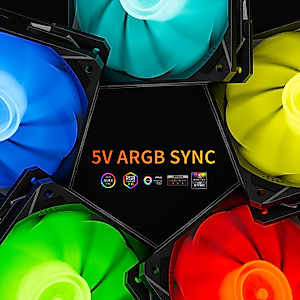 upHere 120mm Black ARGB Computer Case Fans 5-Pack,High Performance Cooling 4pin PWM CPU Fan Low Noise Hydraulic Bearing Long Life Up to 40,000 Hours,Compatible with Desktop,NK1207-5
