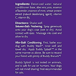 Buddy Biscuits Splash Dog Deodorizer & Conditioner, Easy Spray On with Botanical Extracts, Lavender & Mint 16 oz (15402)