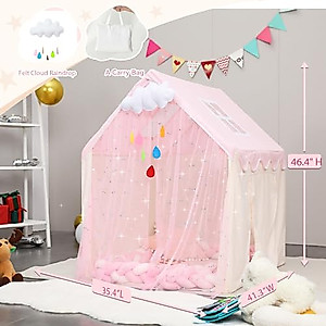 Annualring Play Tent Kids Playhouse,Little Teepee Tent with Felt Cloud Indoor Play House for Toddlers,Castle Tent for Girls Boys (Beige Pink)