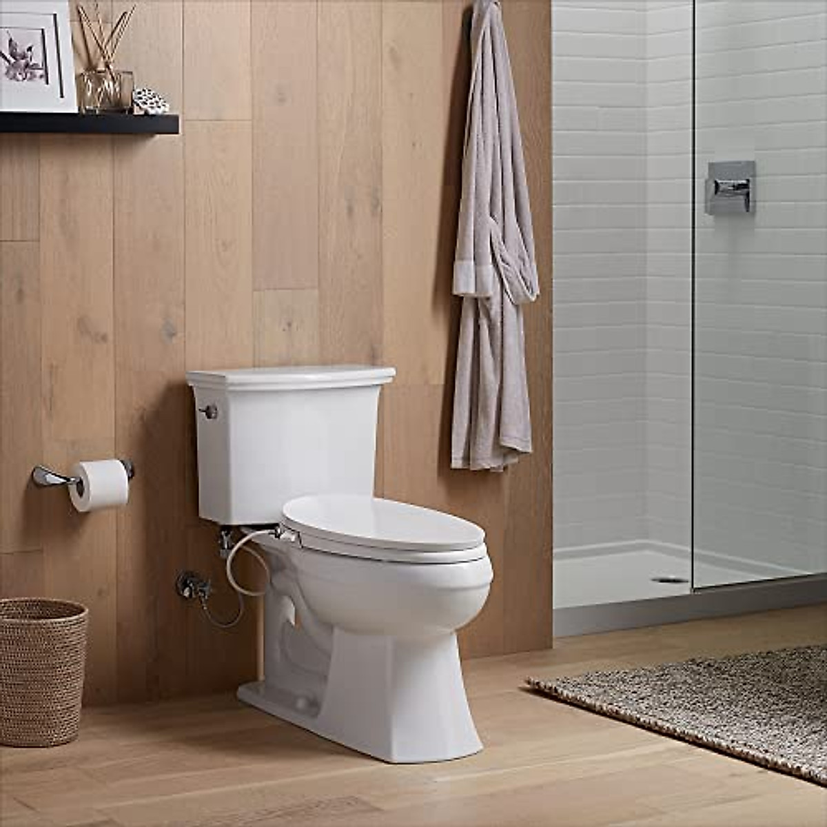 KOHLER 98804-CP-0 Purewash M300 Elongated Manual Bidet Toilet Seat With Chrome Handle, Non-Electric Bidets for Existing Toilets, White