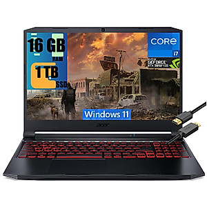 acer Nitro 5 Gaming Laptop, 15.6" FHD 144Hz Display, Intel Core i7-11800H 8 cores, NVIDIA GeForce RTX 3050 Ti 4GB GDDR6, 16GB DDR4 1TB PCIe SSD, Wi-Fi 6 Backlit Keyboard, Windows 11 + HDMI Cable