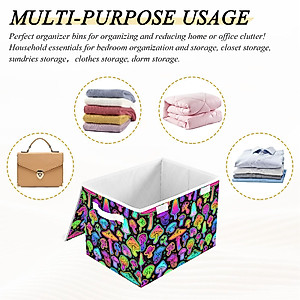 Sletend Storage Box Mushroom Colorful Closet Storage Bins with Lids, Foldable Oxford Fabric Storage Box for Home Bedroom Closet Office (16.5x12.6x11.8 in)