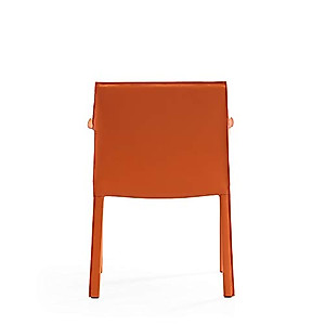 Manhattan Comfort Paris Mid Century Modern Saddle Leather Upholstered Dining Armchair, Coral
