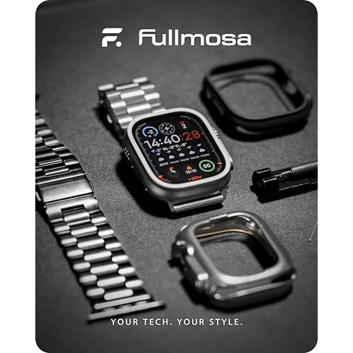 Fullmosa Compatible Apple Watch Bands 49mm 45mm 46mm 44mm 42mm 41mm 40mm 38mm, Metal iWatch Band with Case for Apple Watch Ultra Series 10 9 8 7 6 5 4 3 2 1 SE, 49mm Silver