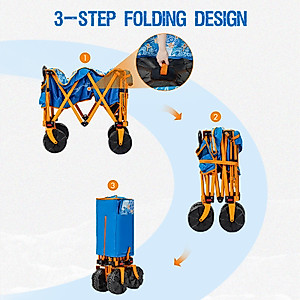 Old Bahama Bay 49 Inch Extended Extra Long Beach Wagon with Big Wheels for Sand, Collapsible Utility Beach Cart Heavy Duty Folding Wagon,Ideal for Outdoor Sand Camping Garden Pet