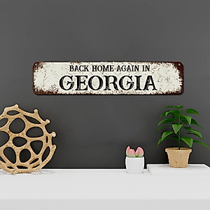 Bomehhjuli Back Home Again in Georgia Metal Sign Georgia State Metal Tin Sign City Pride Metal Wall Art Location Antique Wall Plaque Poster for Garage Man Cave Bar Kitchen 18x4in