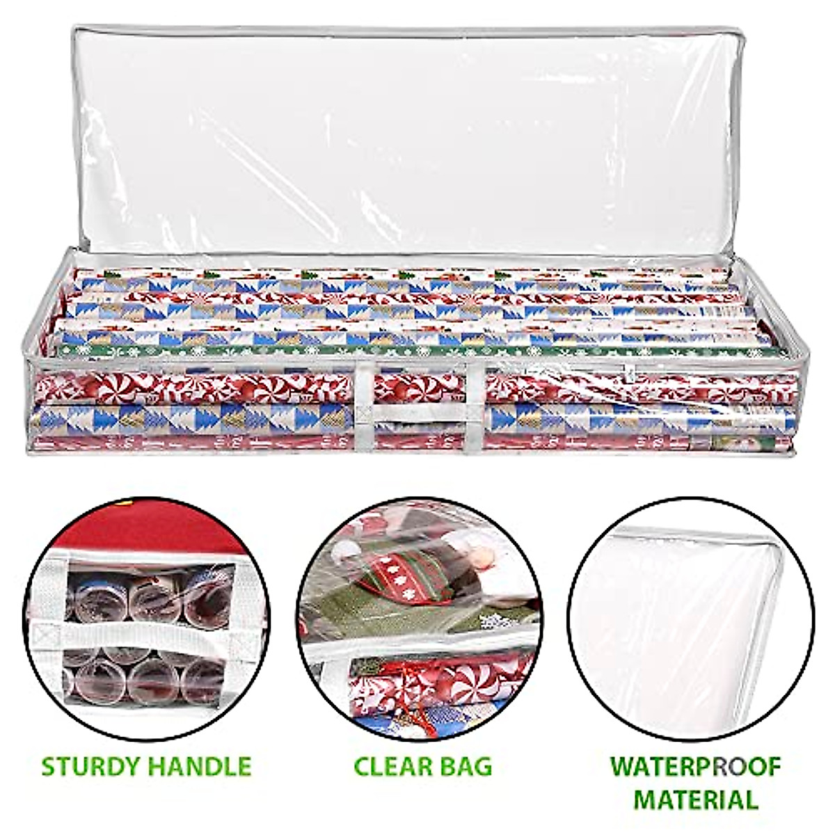 ProPik Wrapping Paper Storage Containers | Gift Wrap Organizer Under Bed | 41”x14”x6” Fits 18-24 Rolls Fit Up to 40” Long Roll | Wrap Storage Box Holder for Ribbon, Bows and Accessories 2 Pack (White)