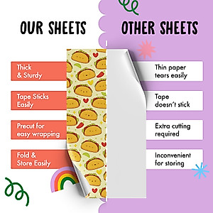 CENTRAL 23 Yellow Wrapping Paper - 6 Sheets of Birthday Gift Wrap - Cute Taco - Mexican Food Themed - For Women Girls Teenagers - Recyclable