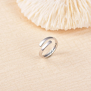 BEILIN 925 Sterling Silver Inspirational Jewelry Rings Adjustable Ring Personality Encouragement Gift for Teens Women (Beautiful ***, you can do amazing things)