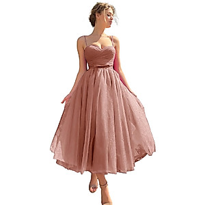 Sevintage Sweetheart Prom Dresses for Teens Spaghetti Straps Dress 2022 Long Tulle Formal Evening Party Dusty Rose US8