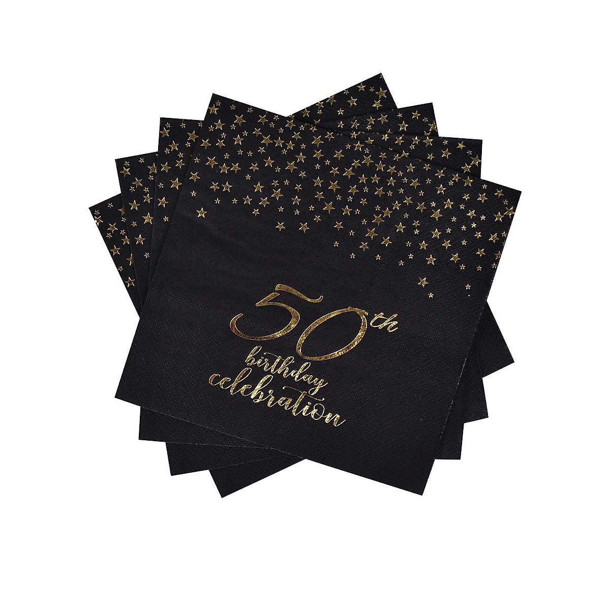 Gatherfun 50th Birthday Napkin Disposable Paper Napkins Black and Gold Party Decorations Tableware for Men Woman 50 Birthday Party（6.5X6.5in, 3-Ply, 50-Pack)