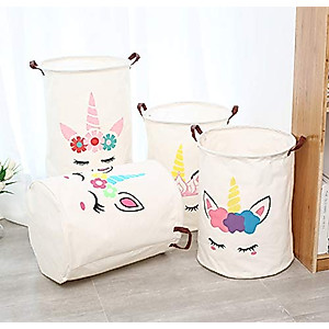 KUNRO Large Sized Laundry Basket Hamper Bag Toy Storage Box Waterproof Coating Organizer Bin for Nursery Clothes (Flower unicorn)