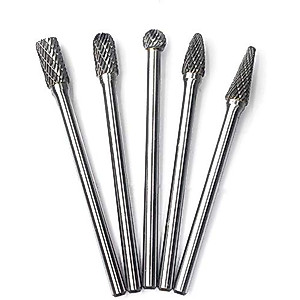 Carbide Burrs Set 5pcs JESTUOUS 1/4 Inch Shank Diameter Extended Long Double Cut edge Solid Tungsten Carbide Burr Rotery File for Die Grinder Bits Drilling
