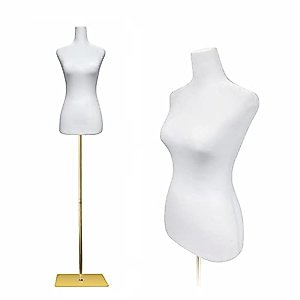 Female Dress Form Mannequin Torso,Height Adjustable Mannequin Stand,Realistic Model Display Body Stand with Metal Bracket and Rectangular Base Clothing Forms,White