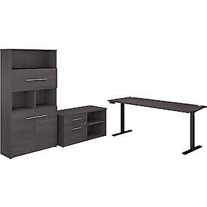 Bush Business Furniture Office 500 Height Adjustable Standing Desk with Storage and Bookcase, 72W, Storm Gray
