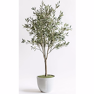 Artificial Olive Tree 5 Ft with Realistic Branches and Leaves with Moss Pre-Potted Modern Faux Plants for Home Office Porch Outdoor Fake Indoor Decor