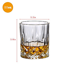 Hovico Crystal Whiskey Glass, Old Fashioned Whiskey Glasses, 11 Oz Unique Bar whiskey glasses For Scotch, Bourbon, Liquor and Cocktail Drinks - Set of 6