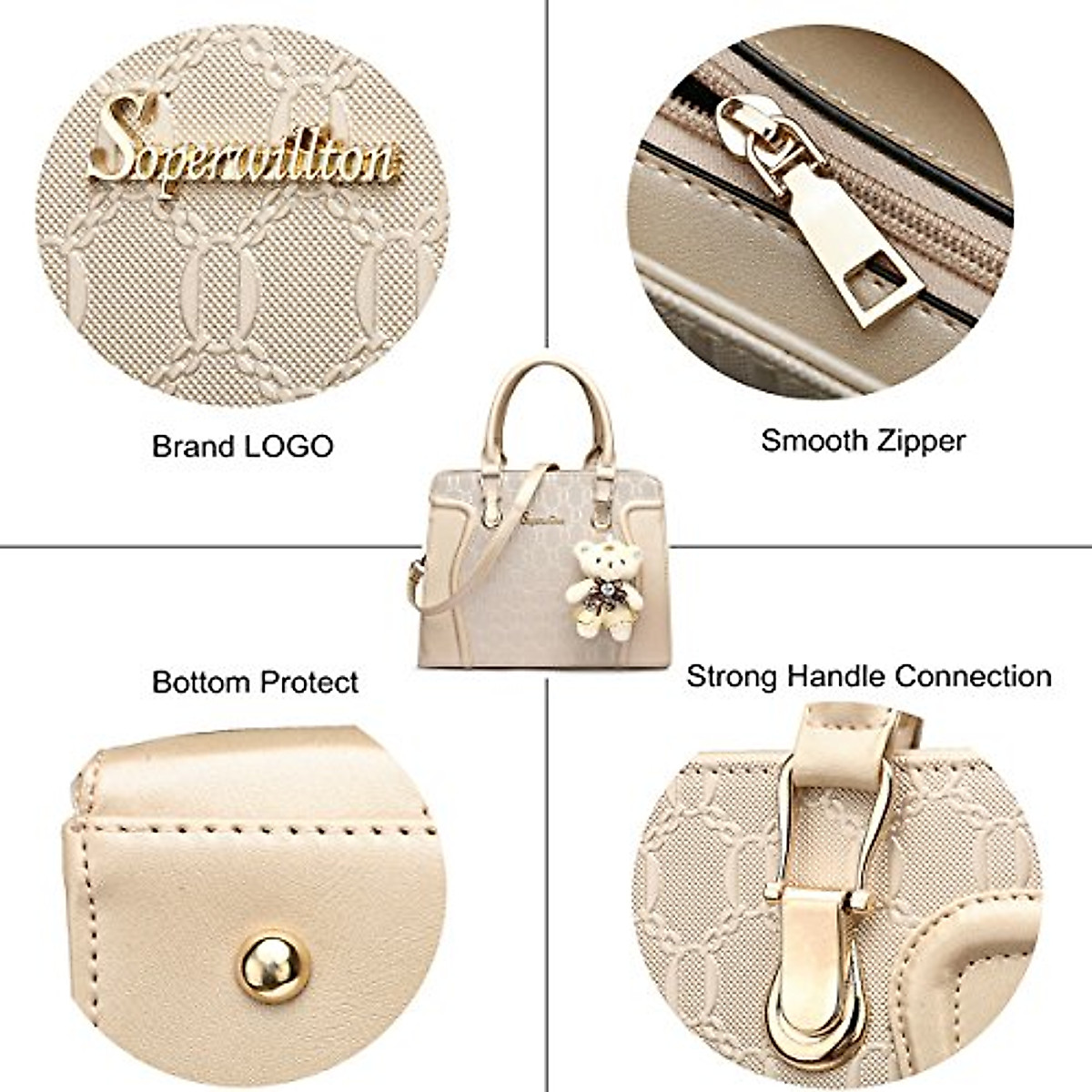 Soperwillton Women's Fashion Handbags Tote Bags Shoulder Bag Top Handle Satchel Purse Set 4pcs