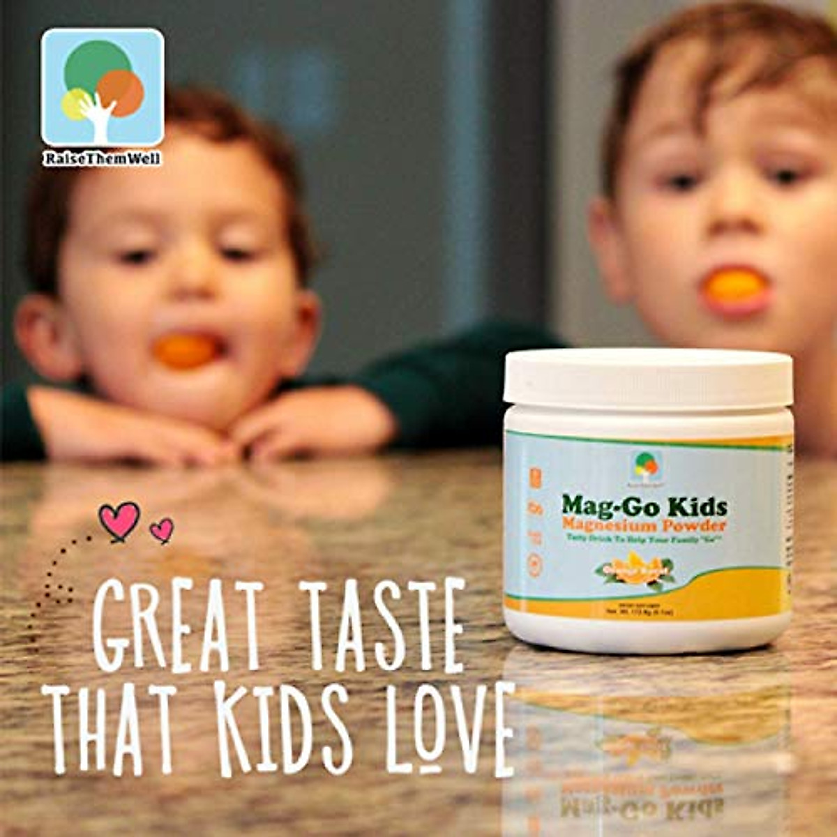 Raise Them Well Mag-Go Kids Magnesium Powder | Constipation Relief (Orange Burst) | 90 Servings per Tub