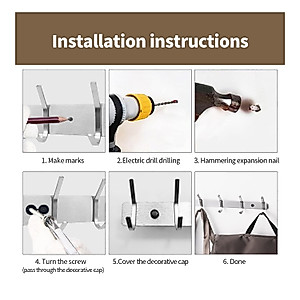 AJLTPA Coat Rack Wall Mount, Wall Coat Rack with 6 Hooks, Heavy Duty Metal Coat Hook Rail, Wall Hook Rack for Hanging Clothes, Jacket, Hat, Bedroom, Bathroom, Kitchen, Matt Black