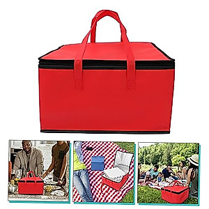 KICHOUSE Insulation Bags Shopping Tote Pizza Warmer Bag Food Warmer Bag Insulated Food Bag Transport Tote Water Resistant Bag Picnic Strap Bag Reusable Food Bag Red Non-woven Fabric