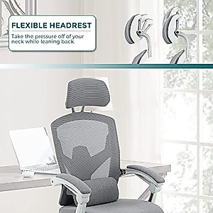 Ergonomic Office Chair, Reclining High Back Mesh Chair, Computer Desk Chair, Swivel Rolling Home Task Chair with Lumbar Support Pillow, Adjustable Headrest, Retractable Footrest and Padded Armrests