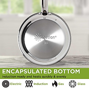 Ecolution Classic Stainless Steel Fry Pan, Professional Quality Sauté, Encapsulated Base, Comfort Grip Riveted Handles, All Cooktop Safe, Oven Safe, Dishwasher Safe, 8-Inch