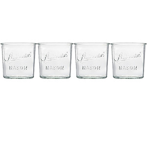 Glaver's Embossed Vintage Drinking Glasses Set of 4 Authentic Mason Vintage Glassware - 12 oz. Clear Glass Tumblers for Cocktails, Water, and Juice.