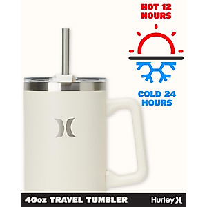 Hurley Tumbler Thermos - 40oz Double Wall Vacuum Insulated Travel Mug with Handle - BPA Free Stainless Steel Water Bottle - Leak Proof Hot and Cold Coffee Car Cup, Size 40 Ounces, Ivory