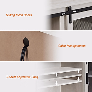 WAMPAT TV Stand for 65+ Inch TV, Farmhouse 32" Tall Highboy Entertainment Center w/Sliding Mesh Doors, Rustic Media Console w/Storage Shelf, Wood Television Stand for Living Room, Antique White