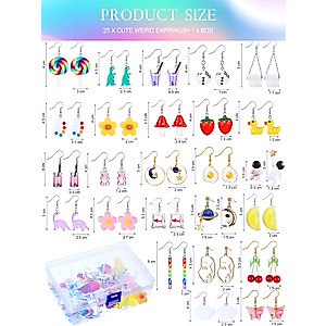 25 Pairs Cute Weird Earrings Funny Dangle Drop Earrings Water Bottle Earrings Milk Tea Dangle Earrings Bear Goldfish Water Bottle Strawberry Mushroom Butterfly Cloud Flowers Dinosaur Egg Earrings