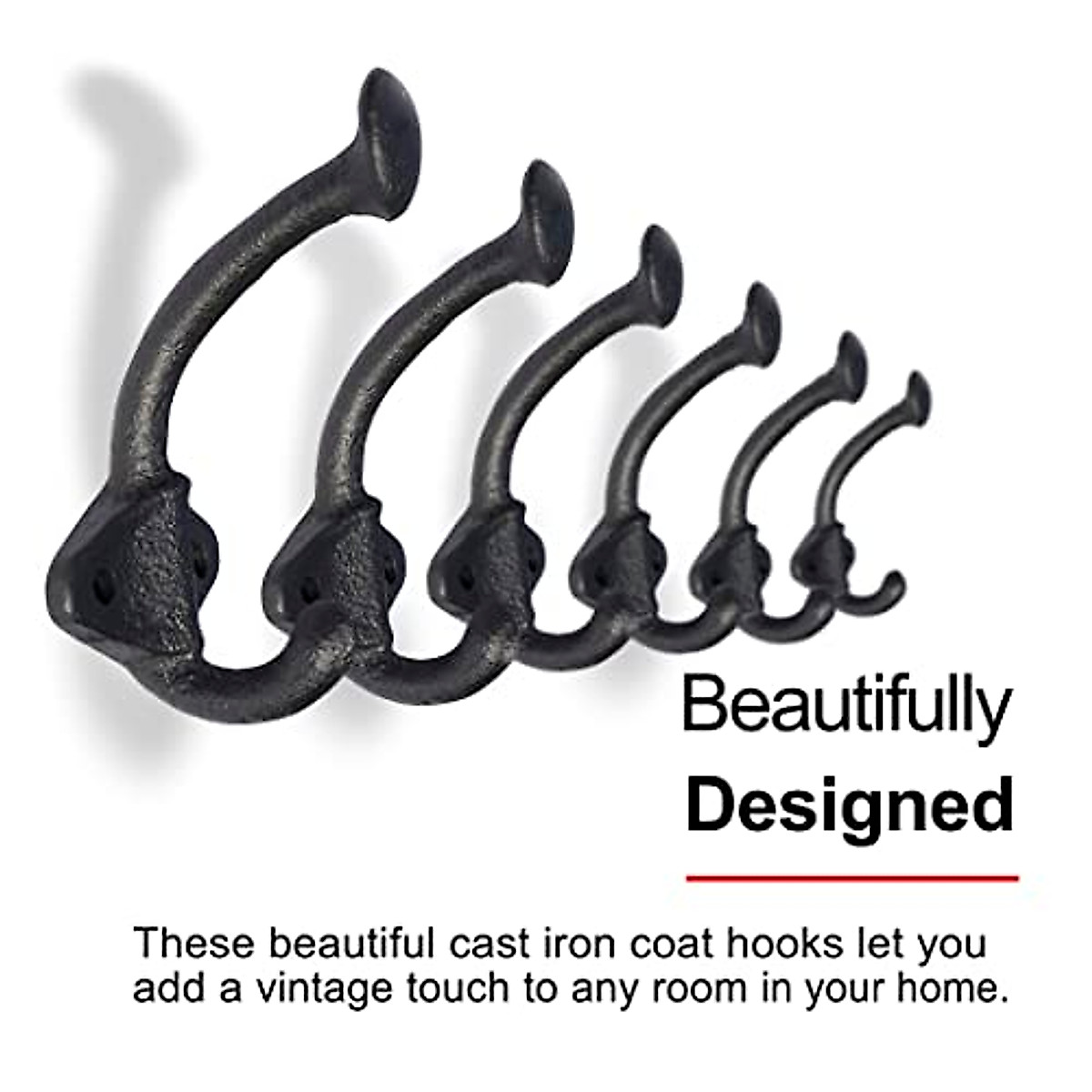 NACH Classic Double Prong Wall Hooks - Heavy Duty Decorative Black Hooks for Mudroom, Coat & Hat Rack, Towel Racks for Bathroom - Wall Mount Cast Iron Hooks - 6 Pack, 1.85x1.75x3.6 in - DY-200682