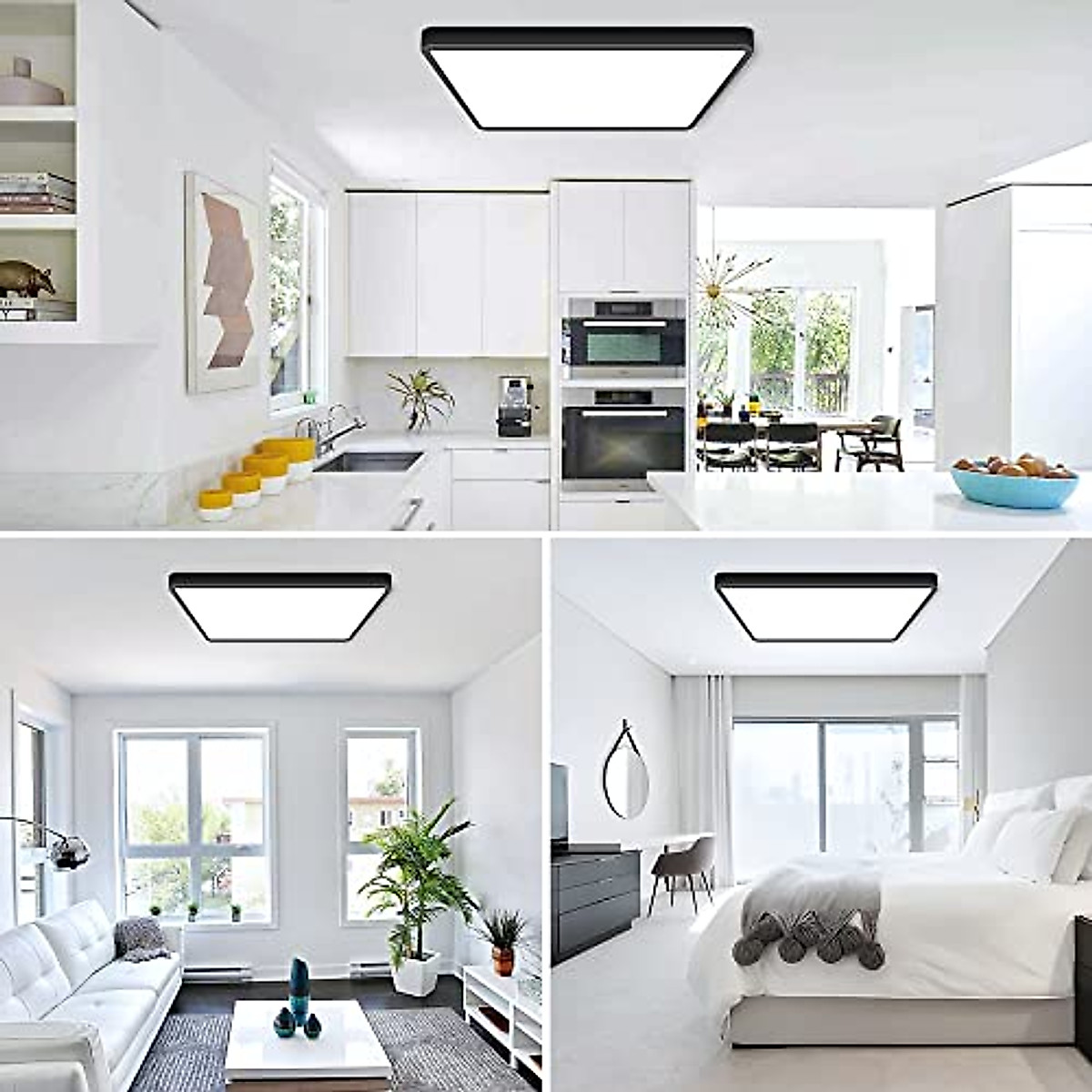 LED Flush Mount Ceiling Light Fixture, 12 Inch 24W, Daylight White 5000K Square Ceiling Light, 3200LM Black Flush Ceiling Lamp, Flat Slim Ceiling Light Fixture for Kitchen Bedroom Stairwell Hallway