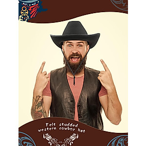 SGBETTER 4 Pack Cowboy Hat Felt Studded Western Rodeo Texan Cowboy Cowgirl Hat for Adult Cowboy Theme Party Costume Accessory Cosplay Dress up, 4 Colors