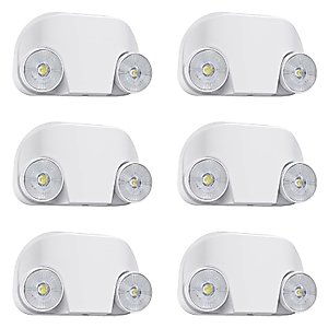 SASELUX Led Emergency Light with Remote Capable, Adjustable LED Lamp Heads Exit Lighting, Backup Battery White Emergency Lights, 120V-277V Dual Voltage, UL Certified (6 Pack)