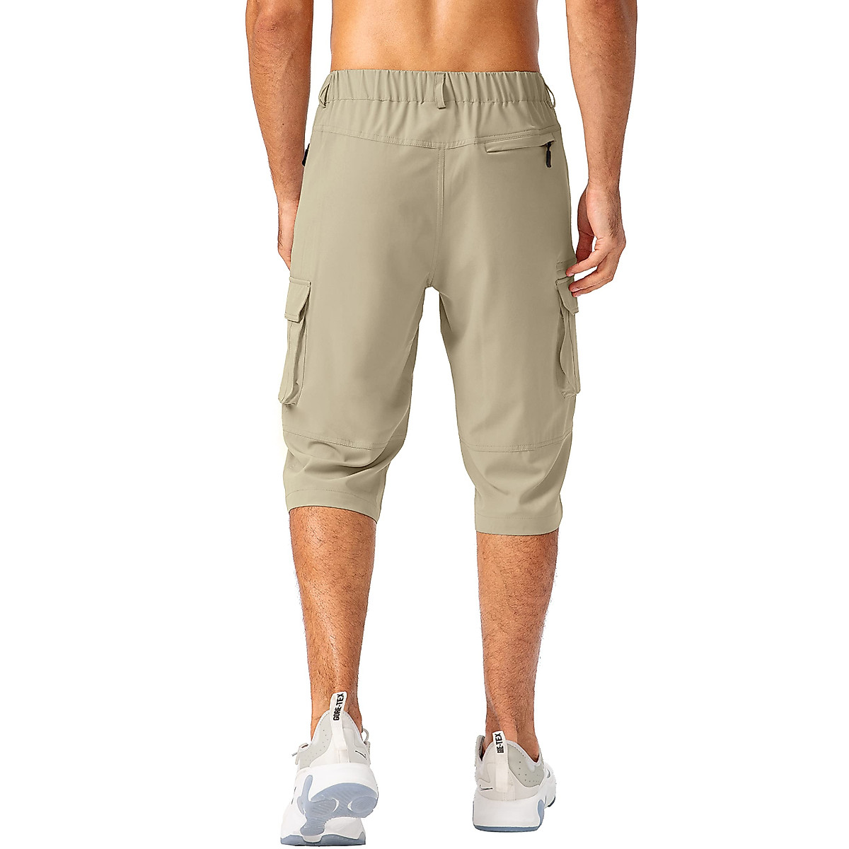 Pudolla Men's Capri Pants Quick Dry 3/4 Long Shorts with 6 Pockets for Workout Athletic Golf Hiking(Khaki Large)