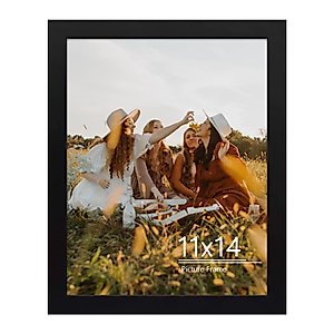 Frametory, 11x14 Picture Frame, Solid Wood, Black Molding, Set of 1, Display 8x10 with Mat or 11x14 Without Mat - Tempered Glass Front, Wall Gallery Frame (Black, 1 Pack)