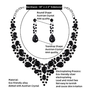 Paxuan Black Wedding Bridal Prom Jewelry Set Black Crystal Rhinestone Necklace Earrings Bracelet Jewelry Sets for bride bridesmaid Wedding (Black - Necklace + Earrings + Bracelet)
