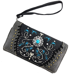 Zelris Spring Bloom Western Concho Women Conceal Carry Tote Handbag Purse Set (Black)