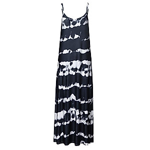 Women Long Spaghetti Strap Maxi Dress Sexy V Neck Sleeveless Print Casual Loose Summer Beach Sundress Skirts Daorokanduhp