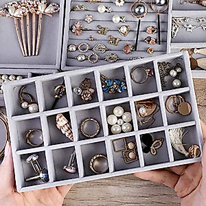 Jewelry Trays Organizer, Stackable Closet Dresser Drawer Accessories Tray Set of 4 Drawer Organizer for Earring, Ring, Gadgets & Cosmetics, Display Organizer Necklace Storage Showcase Bracelet Removable Tray