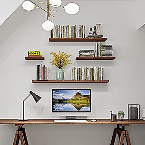 ASLASL Floating Shelves for Wall Decor Storage Set of 2 Wall Shelves with Invisible Metal Brackets Simple and Rustic Wall Shelves Suitable for Bedroom Living Room Bathroom Kitchen(Wood,11.81in)