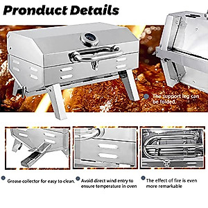 Supllueer Tabletop Propane Grill, Stainless Steel Professional Gas Grill 20,000 BTU BBQ Tabletop Gas Grill for Outdoor Cooking Patio Garden BBQ Picnic