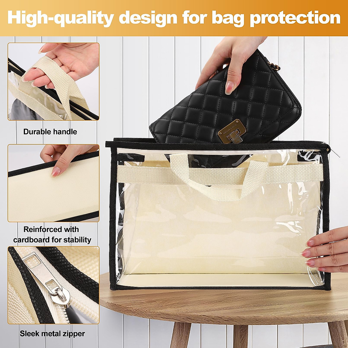 COSBAY 5 Pack Dust Bags for Handbags, Purse Dust Bags for Storage, Clear Anti-dust Purse Storage Bags with Zipper and Handle, Hanging Handbags Dust Cover for Closet Hanging Storage(X-Large)