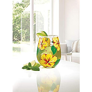 Enesco Designs by Lolita Hibiscus Hand-Painted Artisan Stemless Wine Glass, 1 Count (Pack of 1), Multicolor
